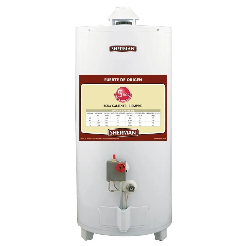 SHERMAN TERMOTANQUE MULTIGAS PIE 50 LTS